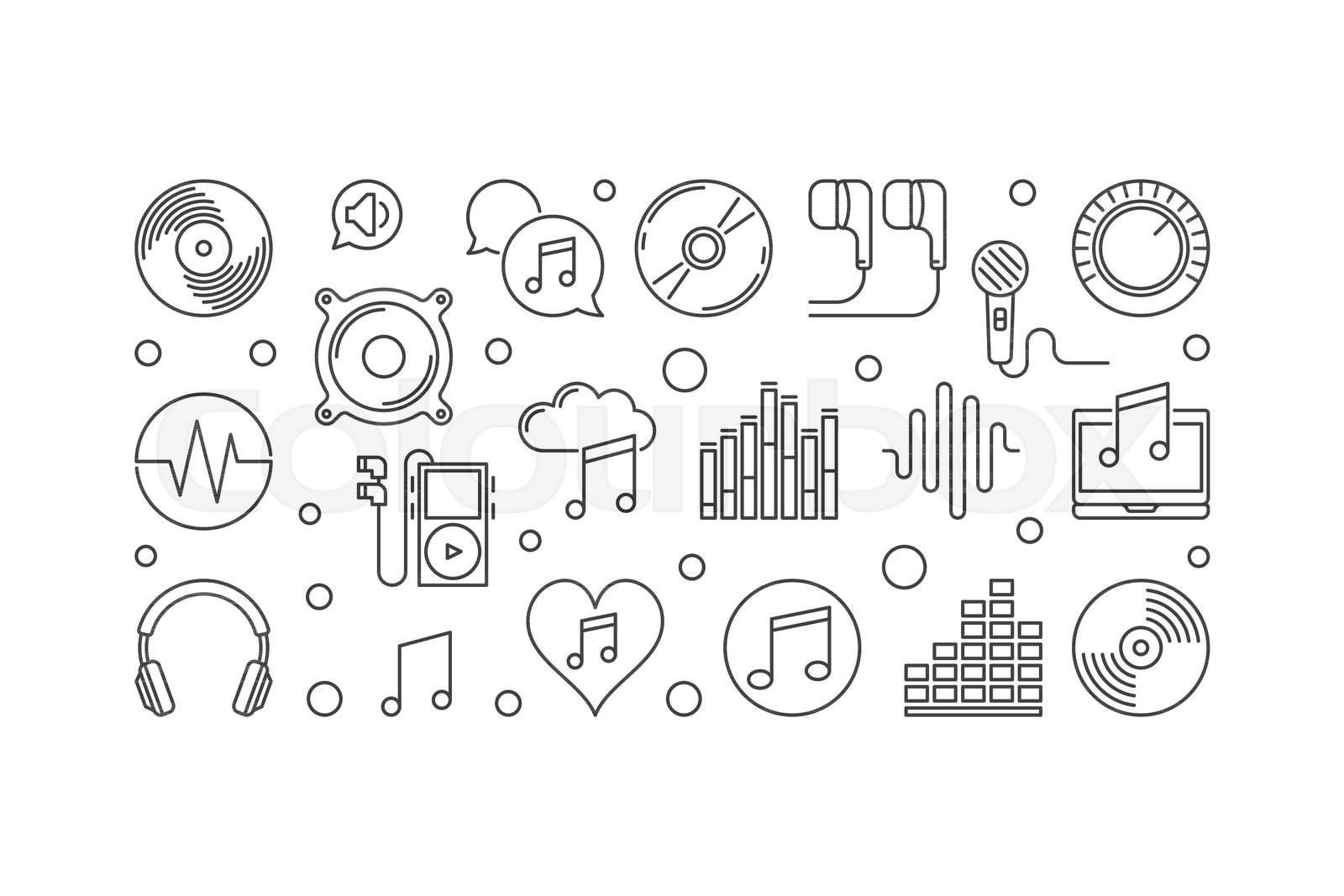 Music vector outline horizontal banner | Stock vector | Colourbox