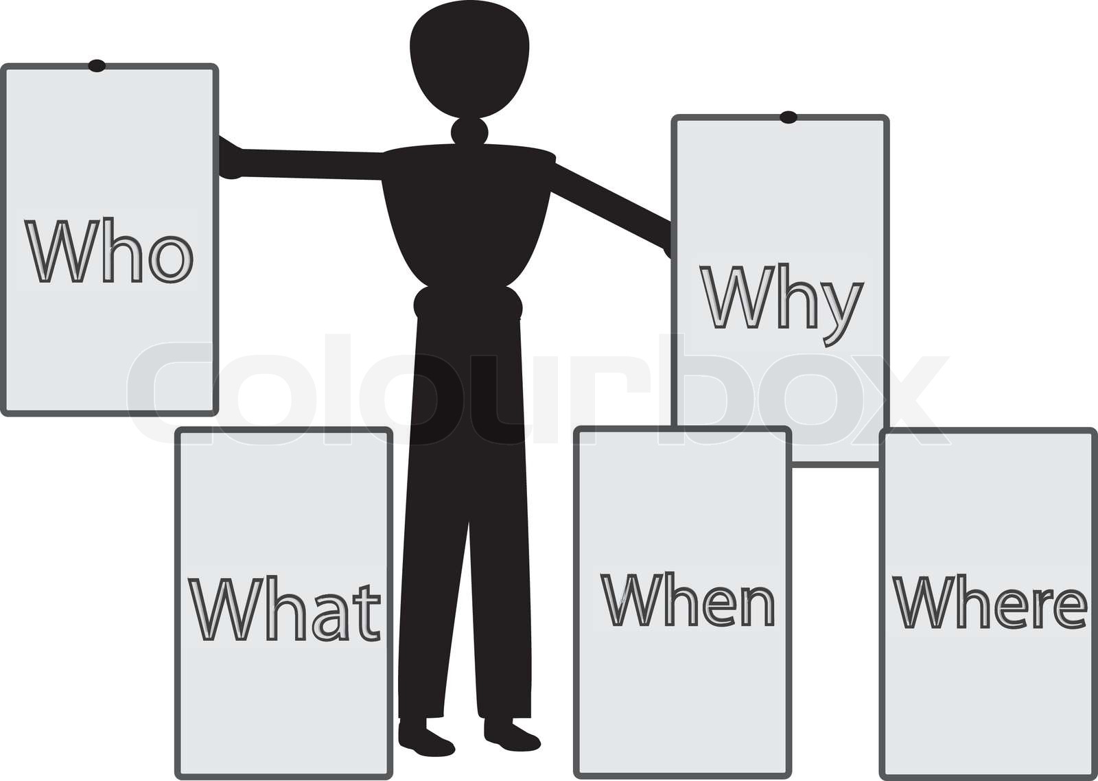 man with who why when what en where signs | Stock vector | Colourbox