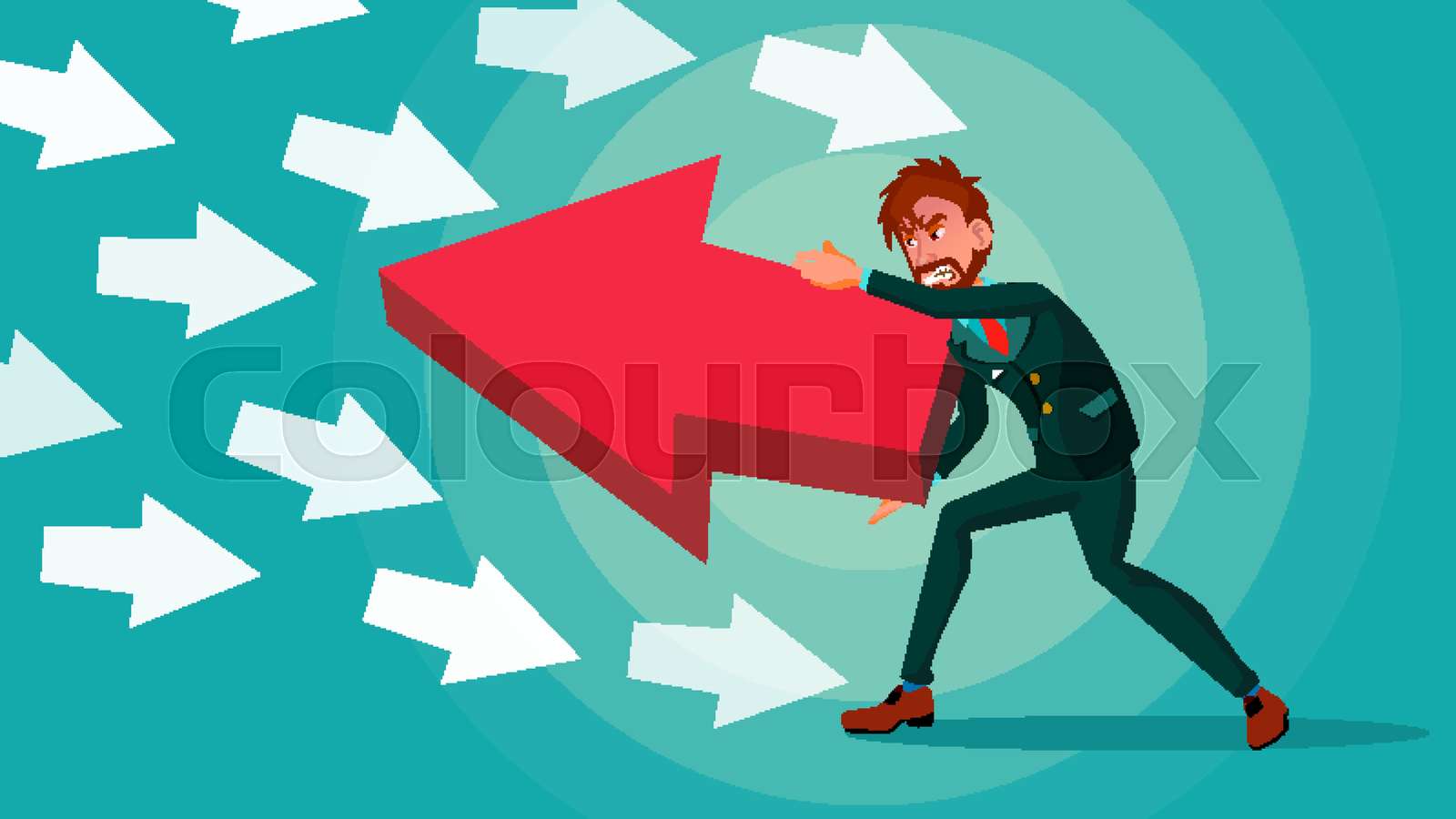 Businessman Pushing Arrow Vector. Strategy Concept. Standing Out From ...