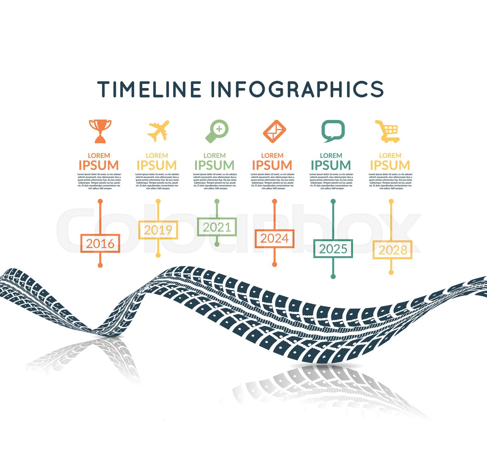Road way design infographics. Tire tracks timeline | Stock vector ...