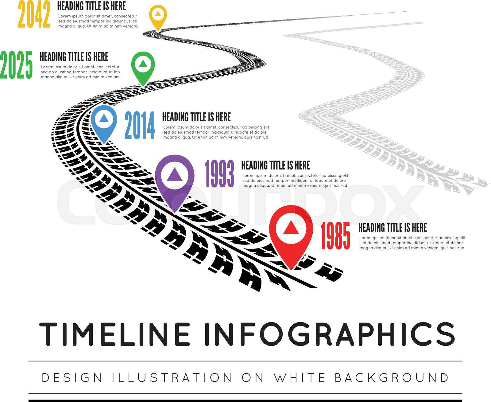 Road way design infographics. Tire tracks timeline | Stock vector ...