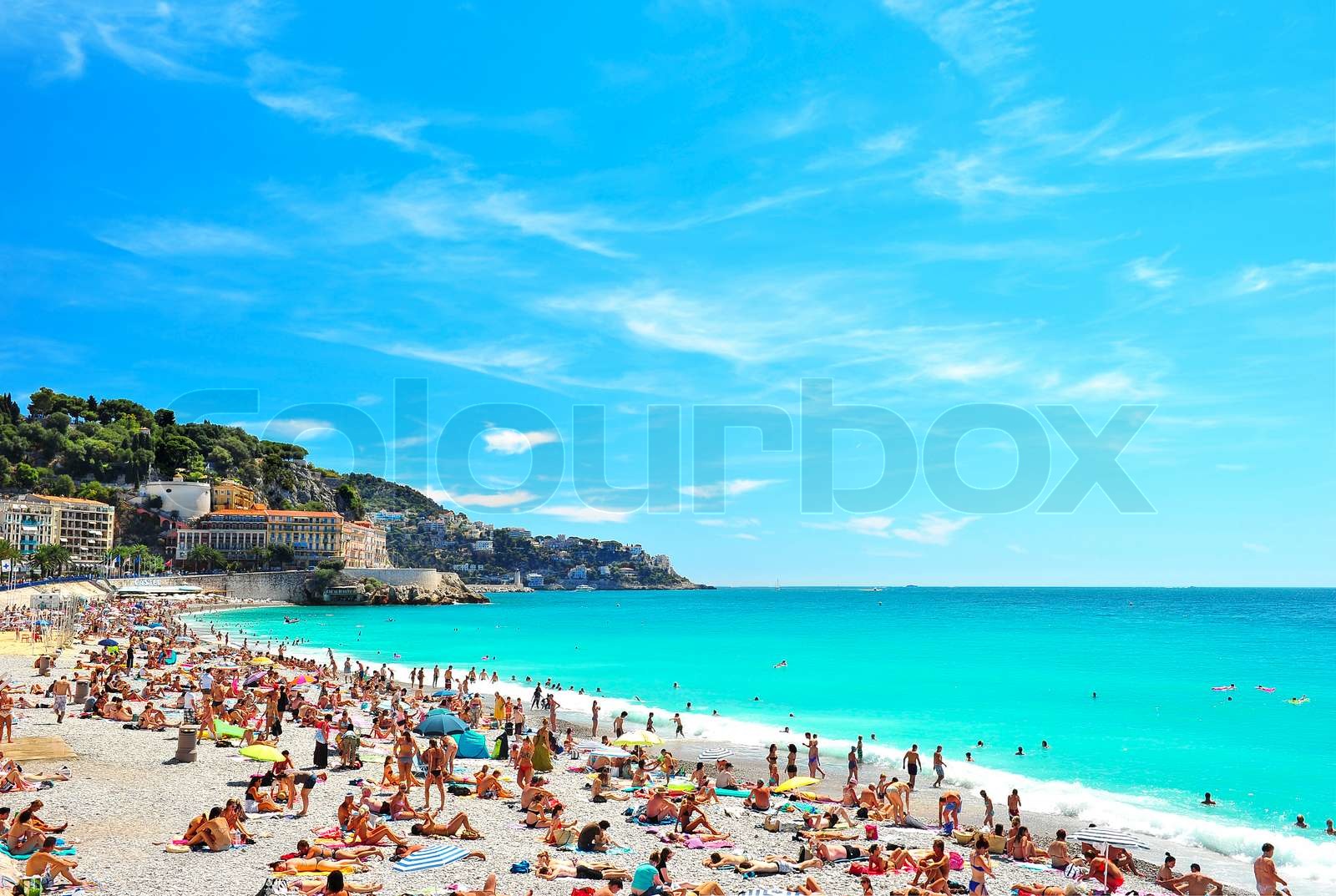 Blick auf den Strand in Nizza, Frankreich , in der Nähe der Promenade ...