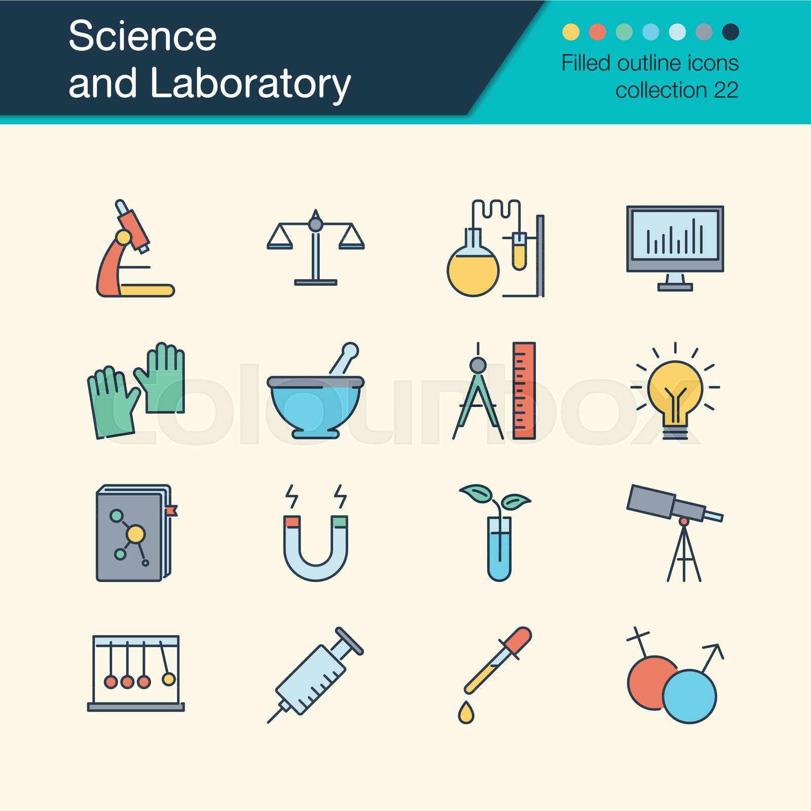 Science and Laboratory icons. Filled outline design collection 22. For ...