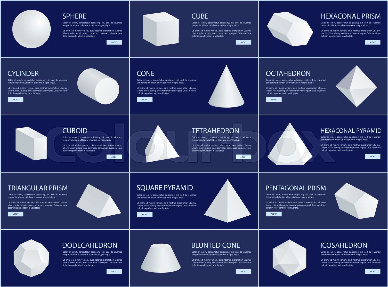 Cube and Sphere Cone and Cuboid Prisms Collection | Stock vector ...