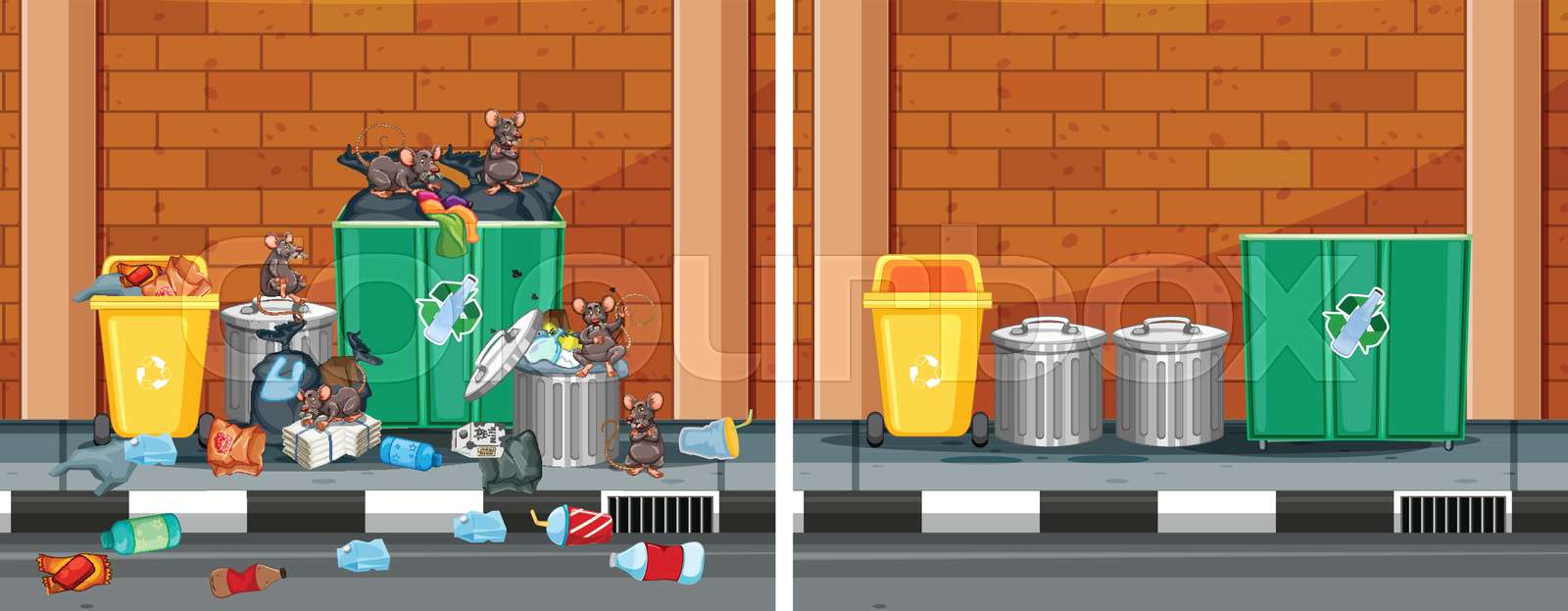 A Comparison of Clean and Dirty Street | Stock vector | Colourbox