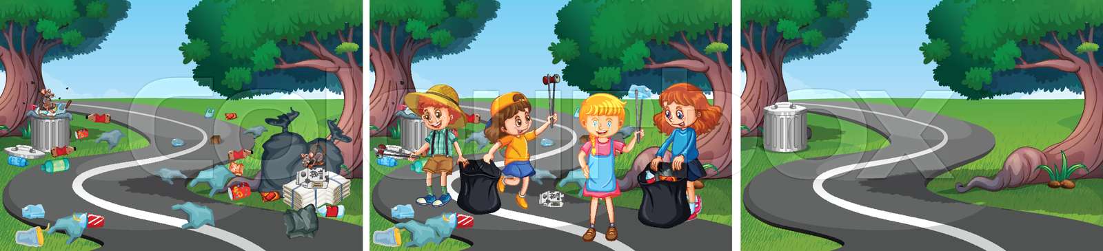 Children Help Cleaning the Road | Stock vector | Colourbox