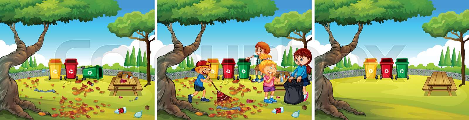 A Group of Volunteer Kids Cleaning Park | Stock vector | Colourbox