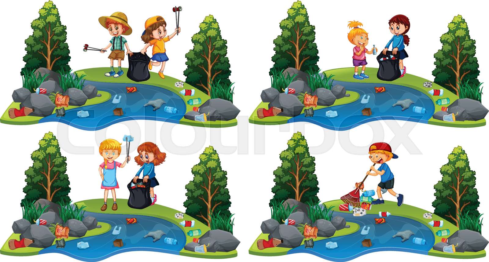 A Set of Children Cleaning River | Stock vector | Colourbox