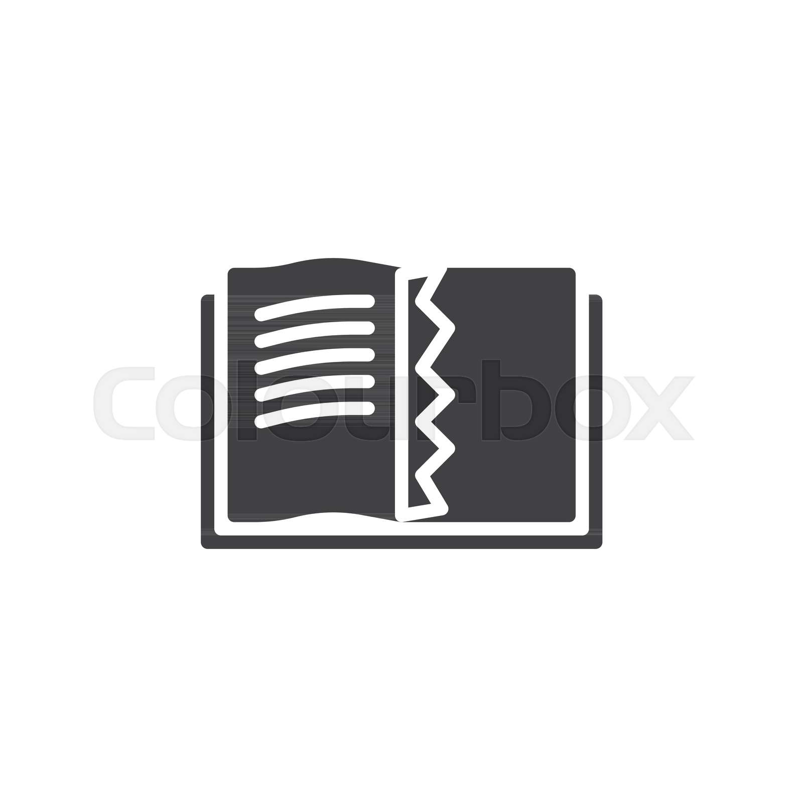 Open book with a torn page vector icon | Stock vector | Colourbox