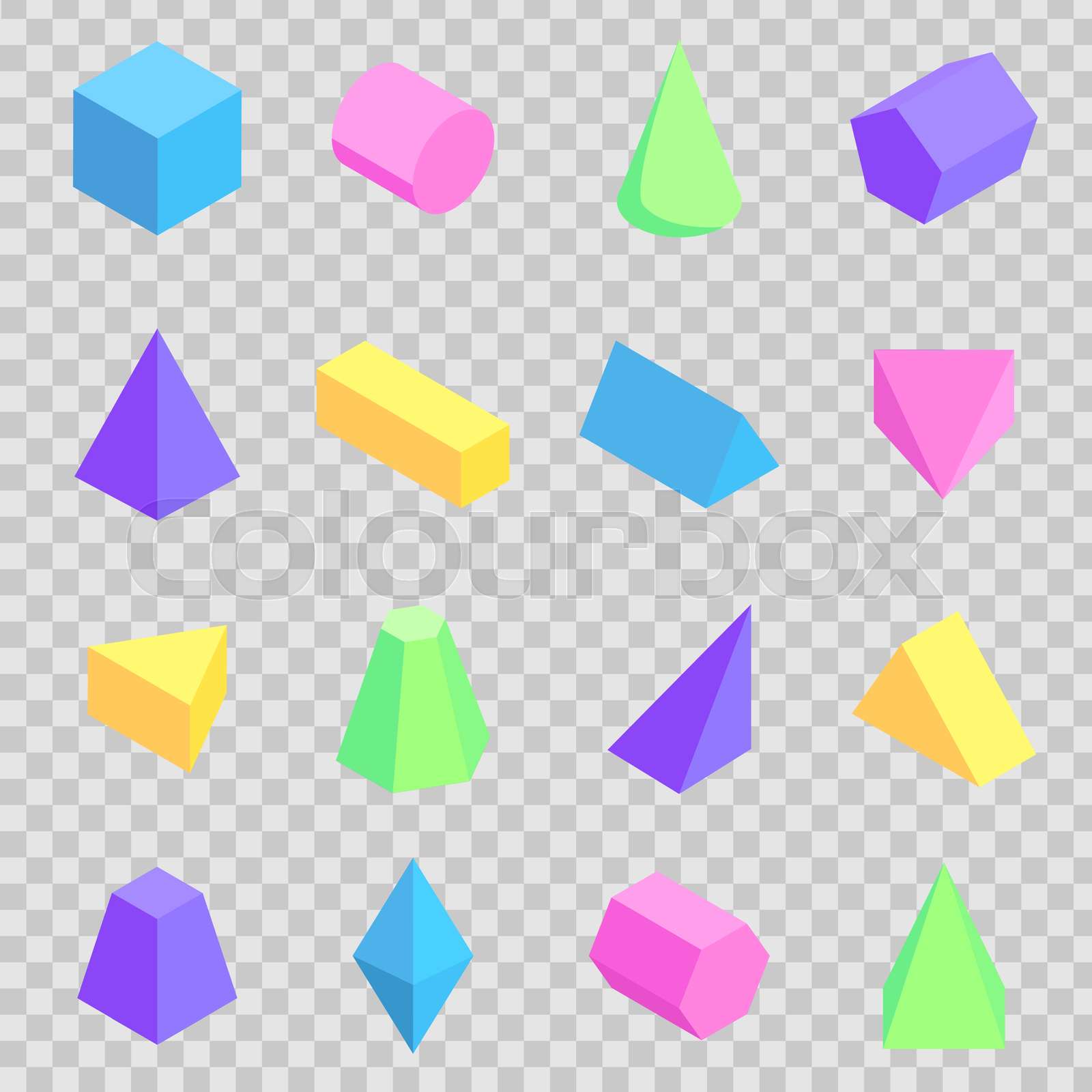 Geometric 3d Prisms Collection, Colorful Figures | Stock vector | Colourbox