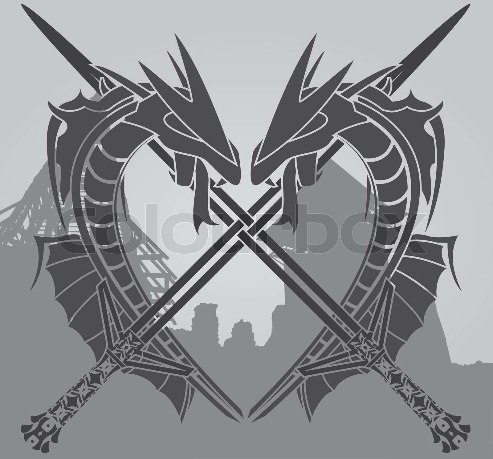 dragons and swords. vector illustration | Stock vector | Colourbox