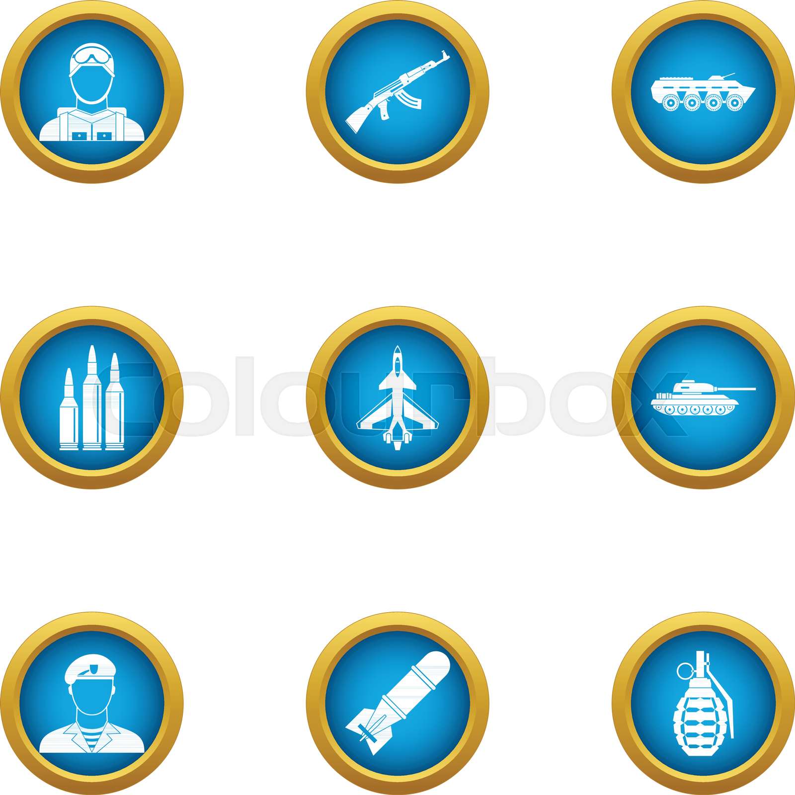 Military takeover icons set, flat style | Stock vector | Colourbox