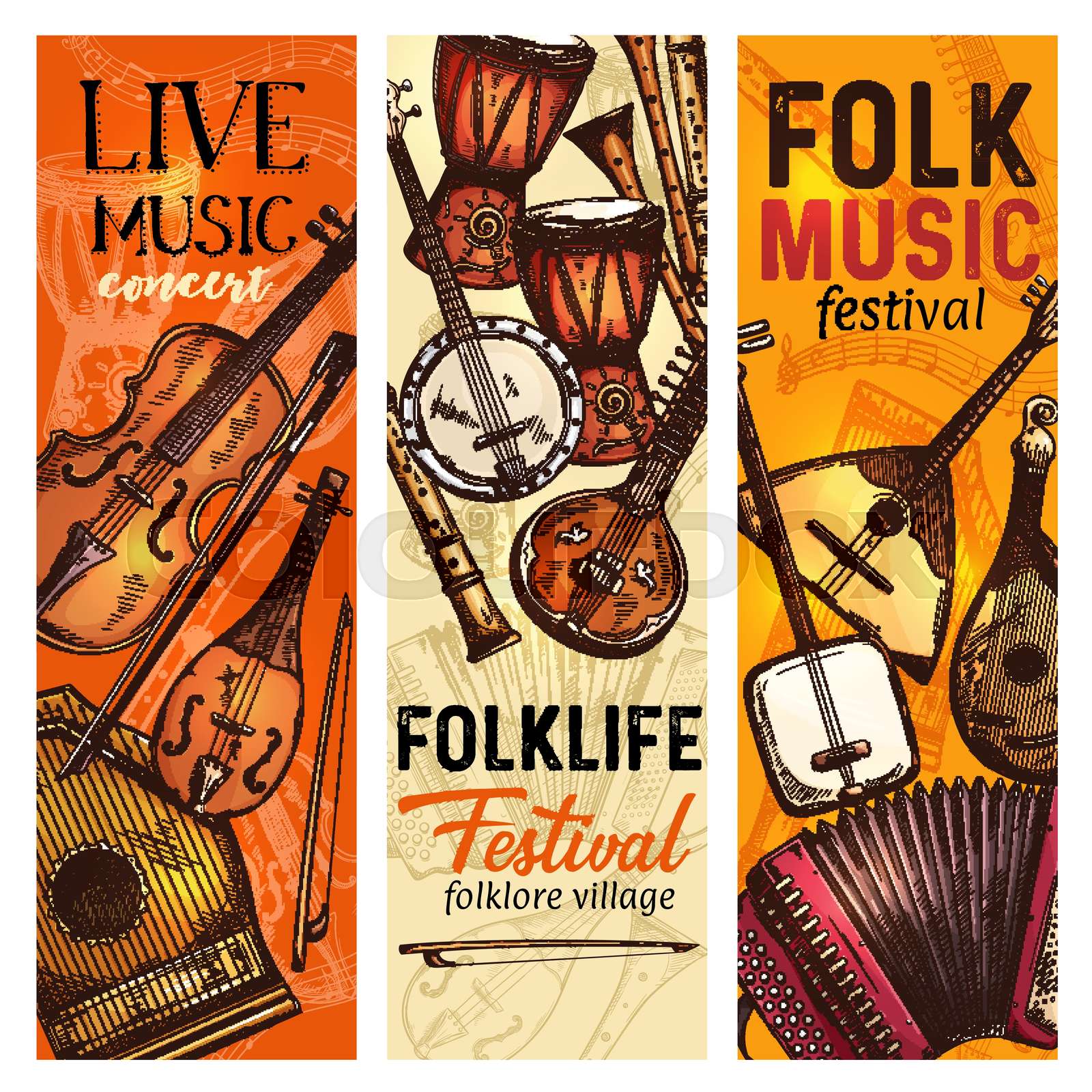 Musical instrument banner of folk music festival | Stock vector | Colourbox