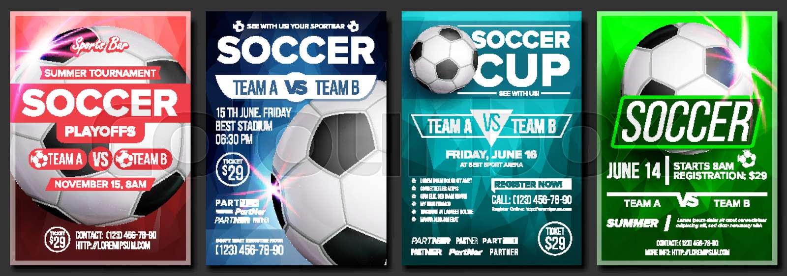 Soccer Game Poster Set Vector. Modern Soccer Tournament. Design For ...