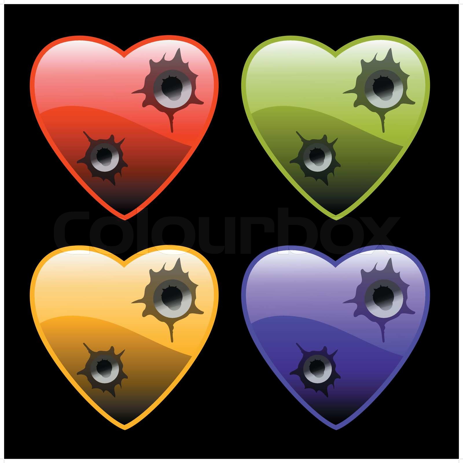 hearts with bullet holes on black | Stock vector | Colourbox