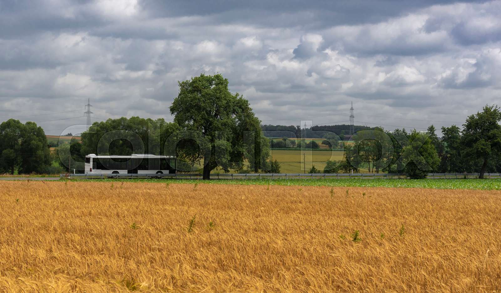 Public transport bus in rural scenery | Stock image | Colourbox