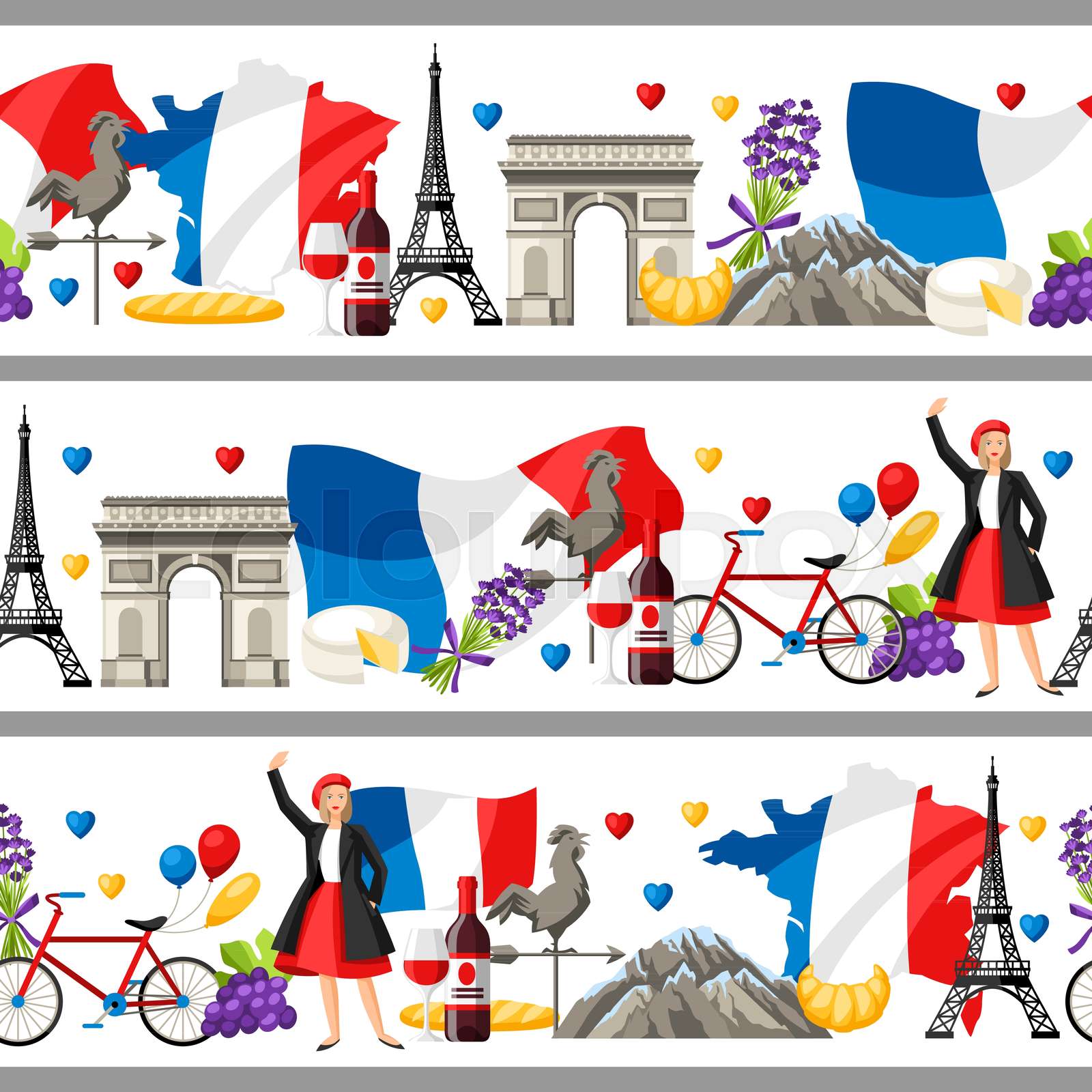 France seamless borders. | Stock vector | Colourbox