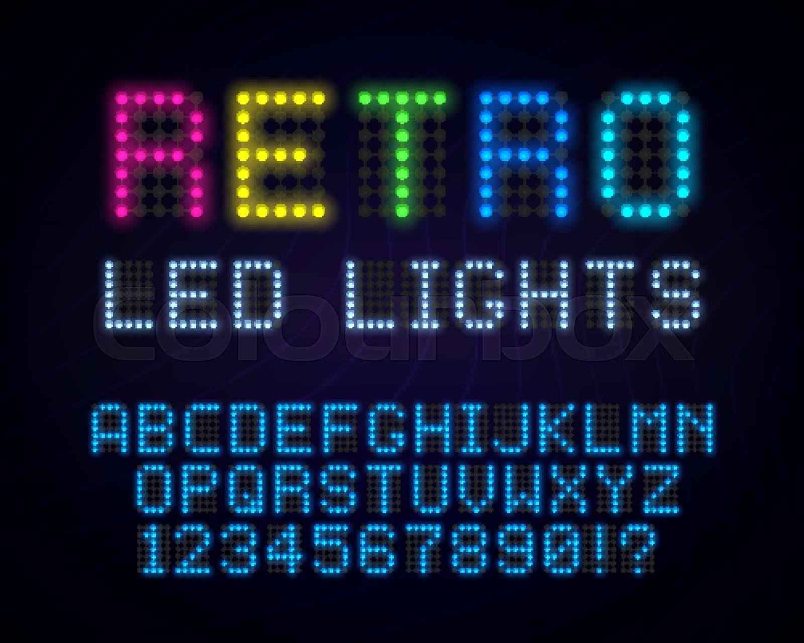 Retro led font. Old style glowing abc. Vintage neon typeface. | Stock ...