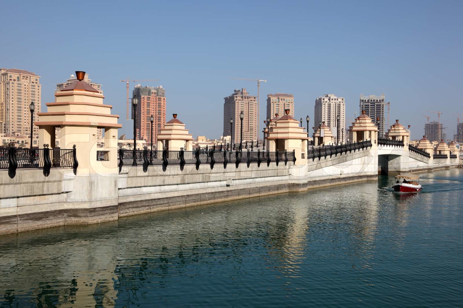 Bridge to the artifical island The Pearl in Doha, Qatar | Stock image ...