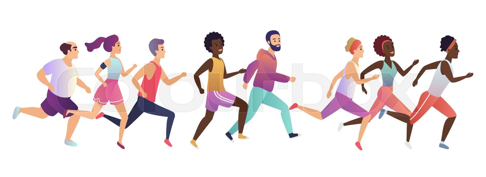 Jogging running people. Sport running group concept. Various people ...