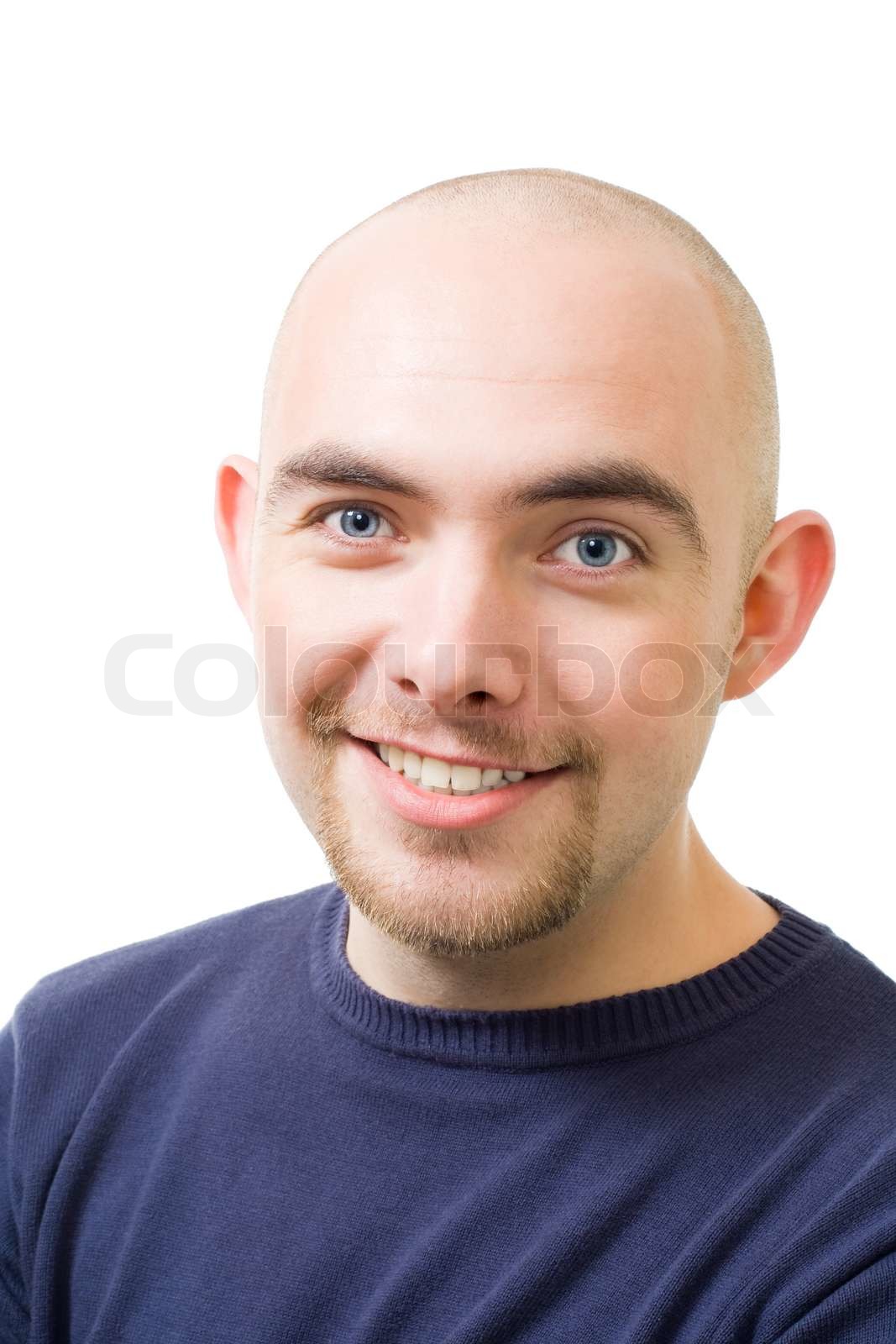 Face of happy young bold handsome man smiling,isolated on white | Stock ...