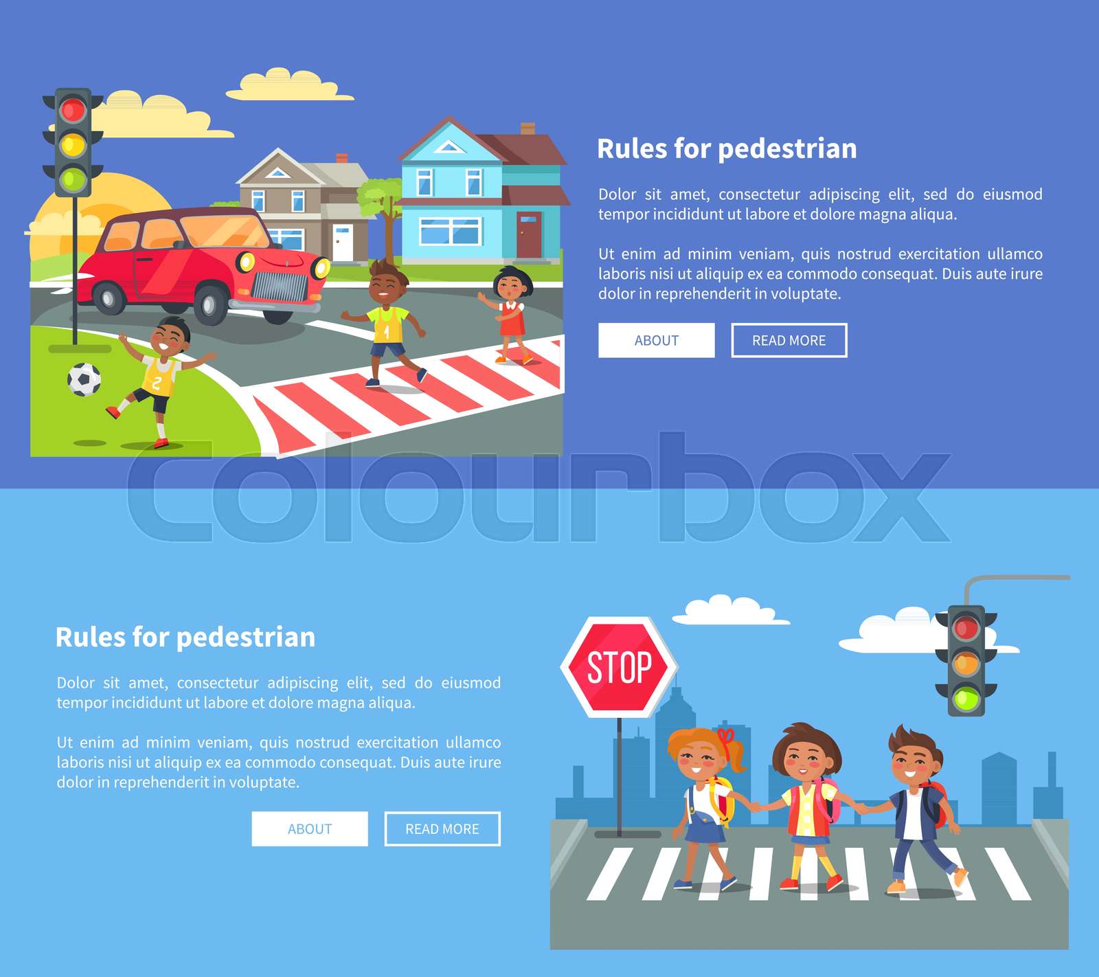 Rules for Pedestrians Set of Banners with Text | Stock vector | Colourbox