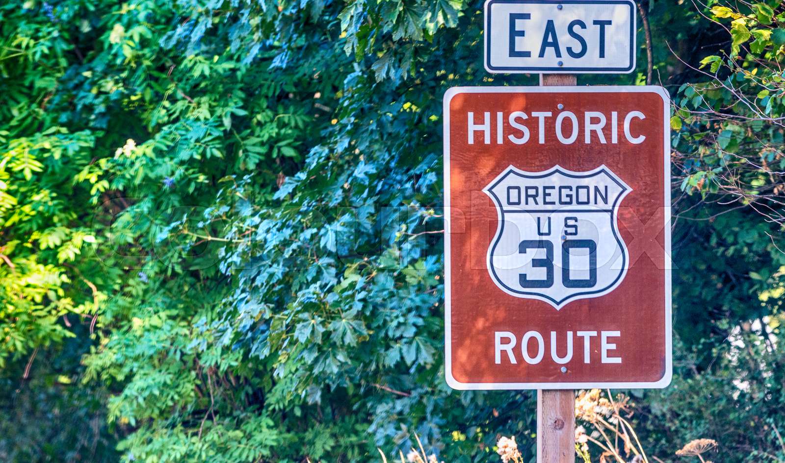 Scenic US 30 road sign in Oregon Columbia River Gorge Road | Stock ...