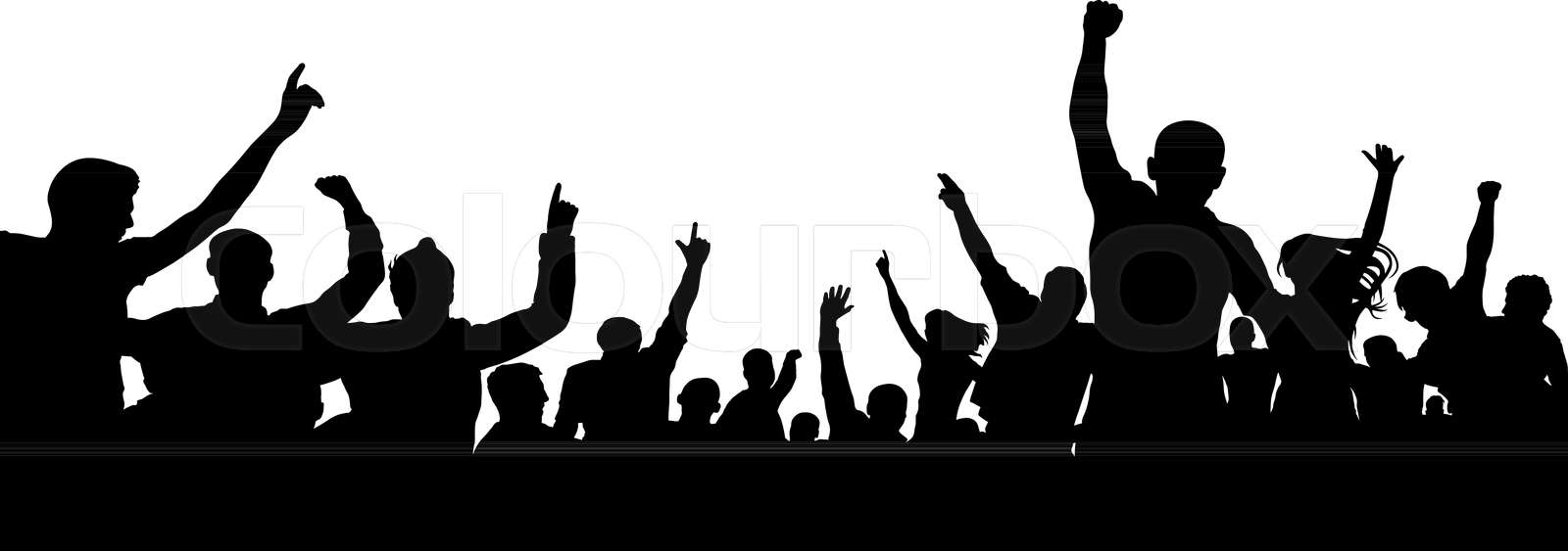 Crowd of cheerful people, applause silhouette vector. Big crowd with ...