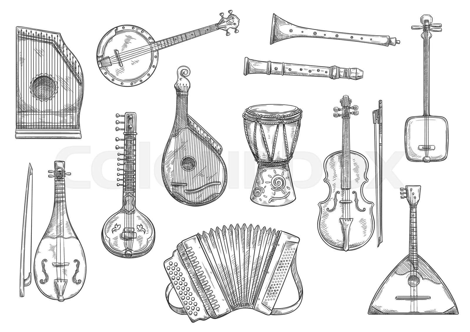 Vector musical instruments sketch design | Stock vector | Colourbox