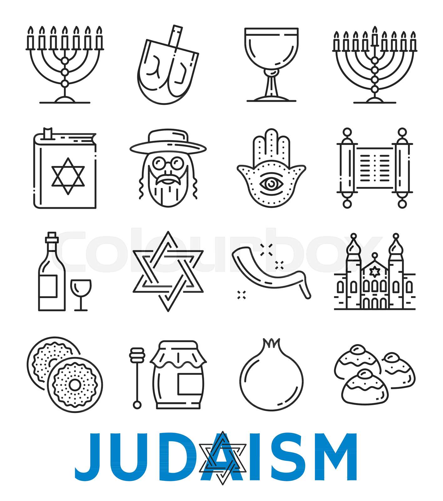 Vector Judaism religious symbols thin line icons | Stock vector | Colourbox