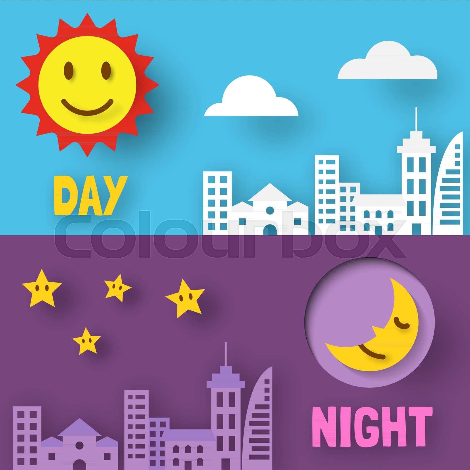 day and night paper cut | Stock vector | Colourbox