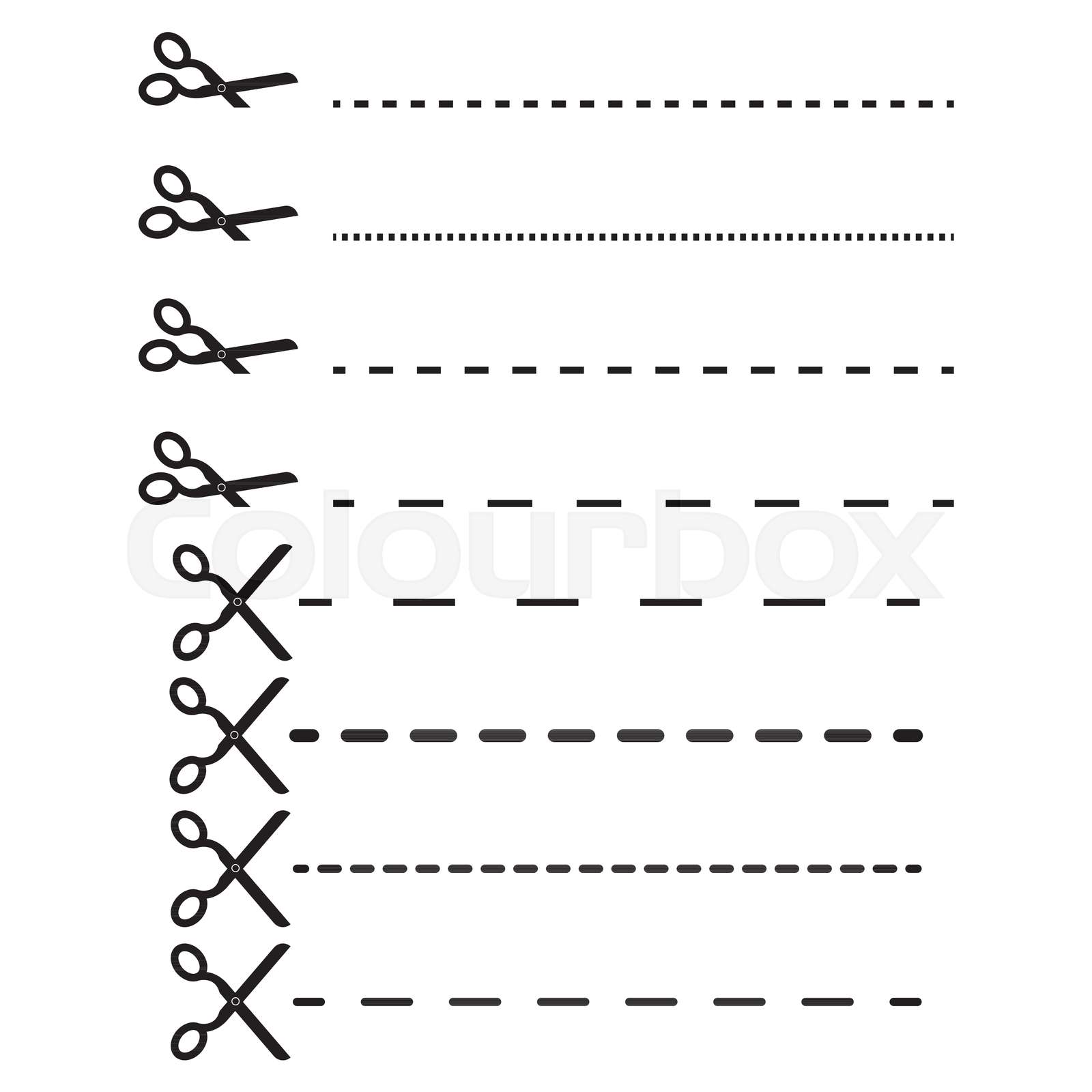 Cut lines scissors vector set. Dotted lines cutting point. | Stock ...