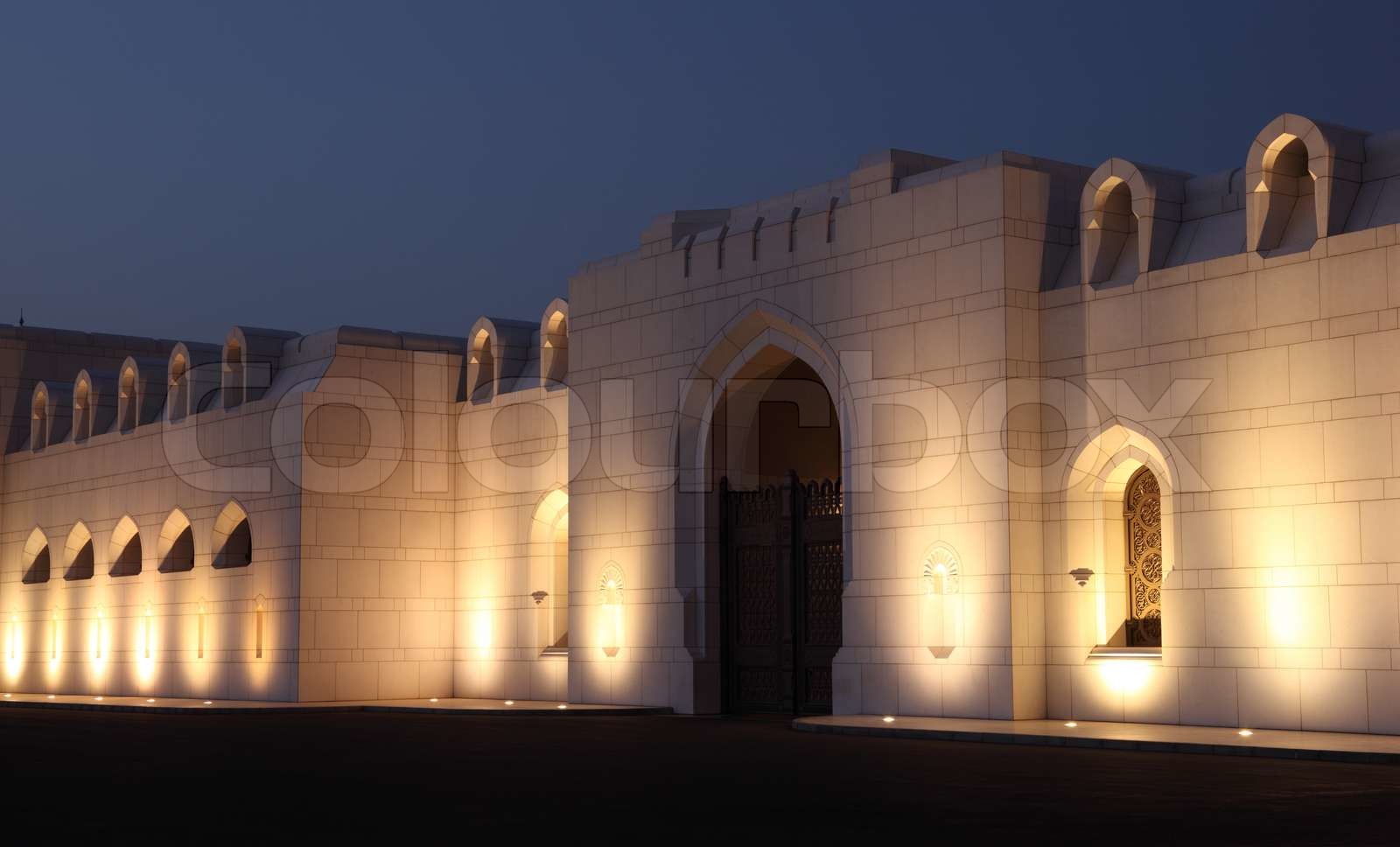 Kings Palace illuminated at night Muscat, Sultanate of Oman | Stock ...