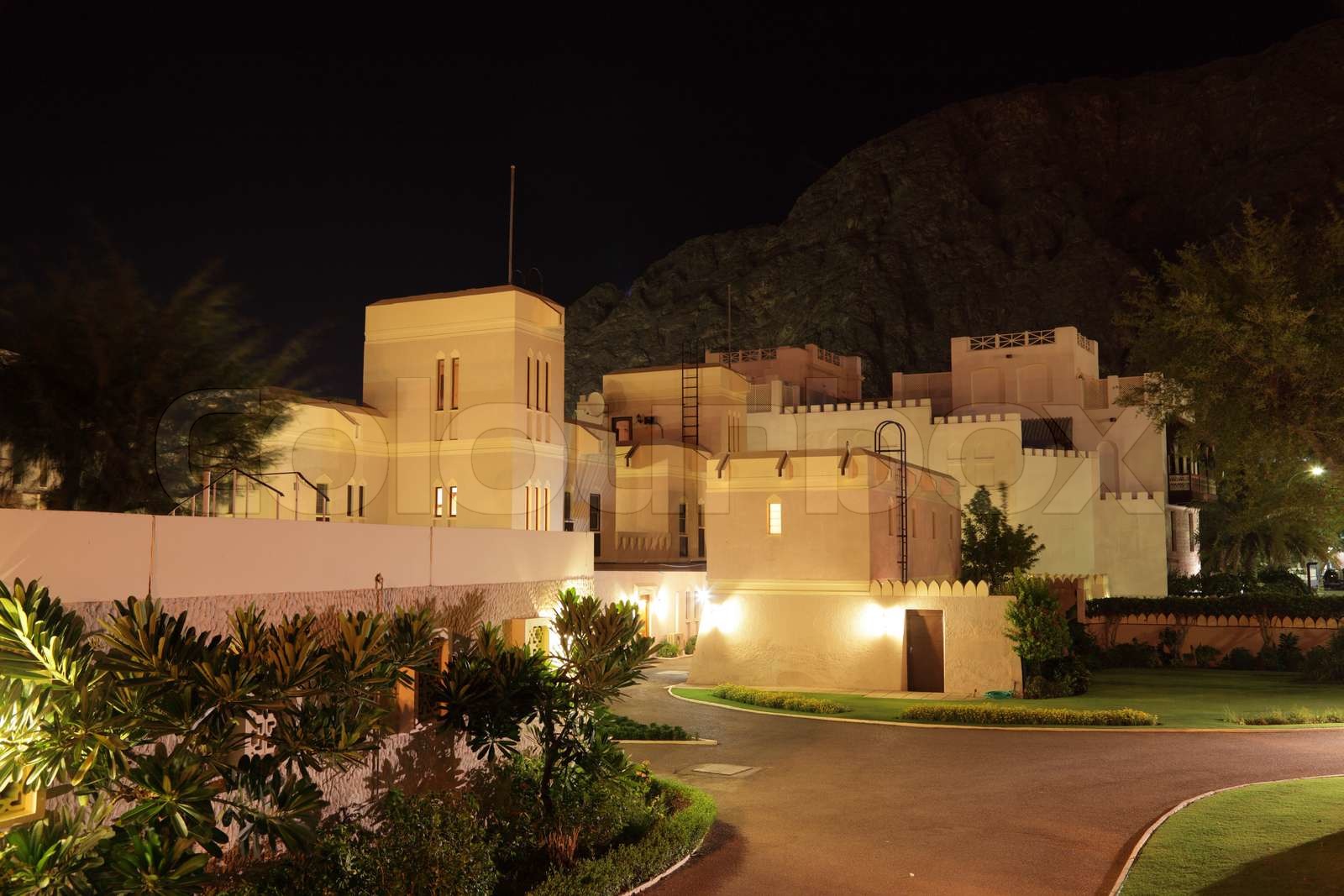 Residential buildings at night, Sultanate of Oman | Stock image | Colourbox