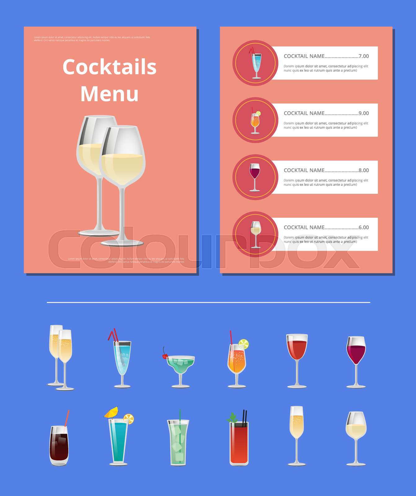 Cocktail Party Menu List Cocktail Price Ingredient | Stock vector ...