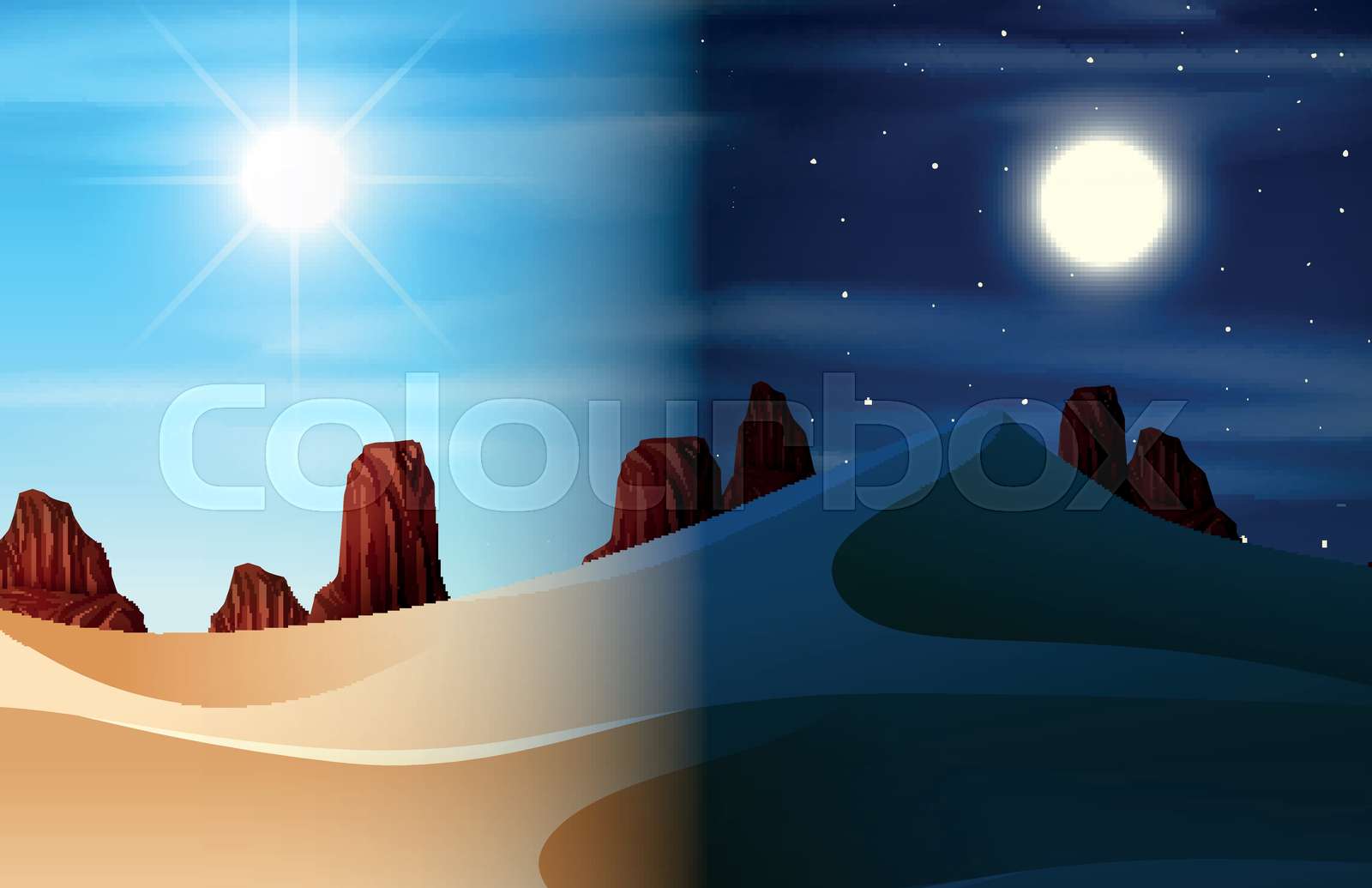 Desert day and night scene | Stock vector | Colourbox