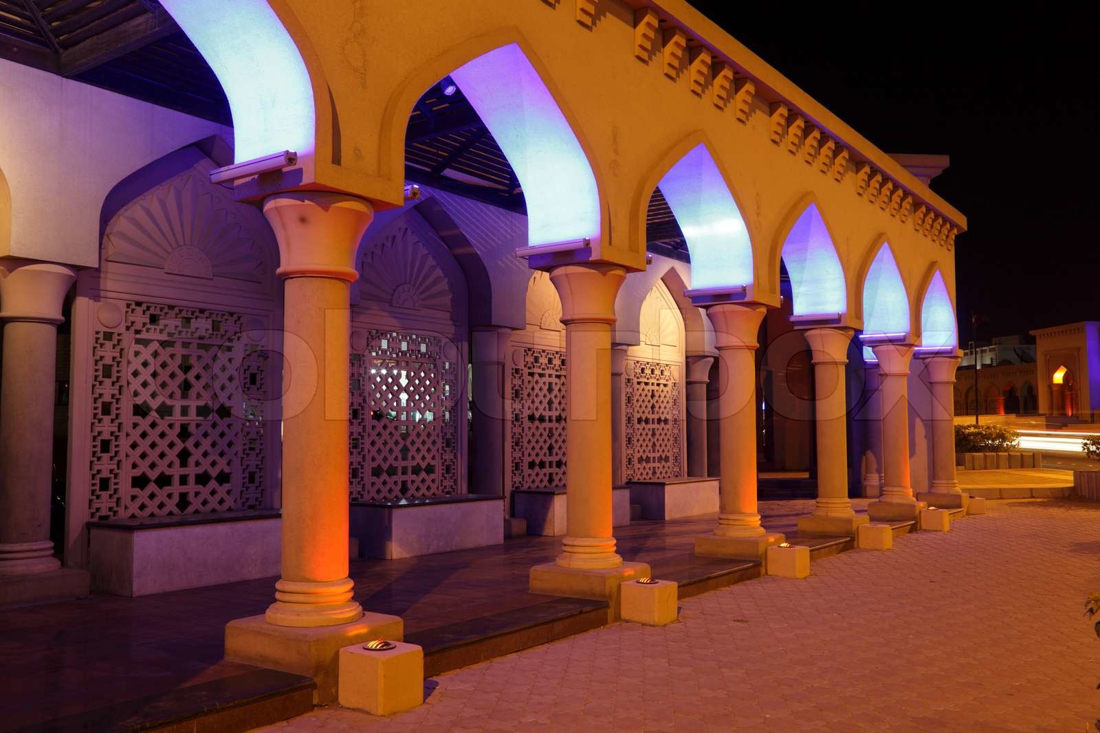 Archway illuminated at night, Muscat Sultanate of Oman | Stock image ...