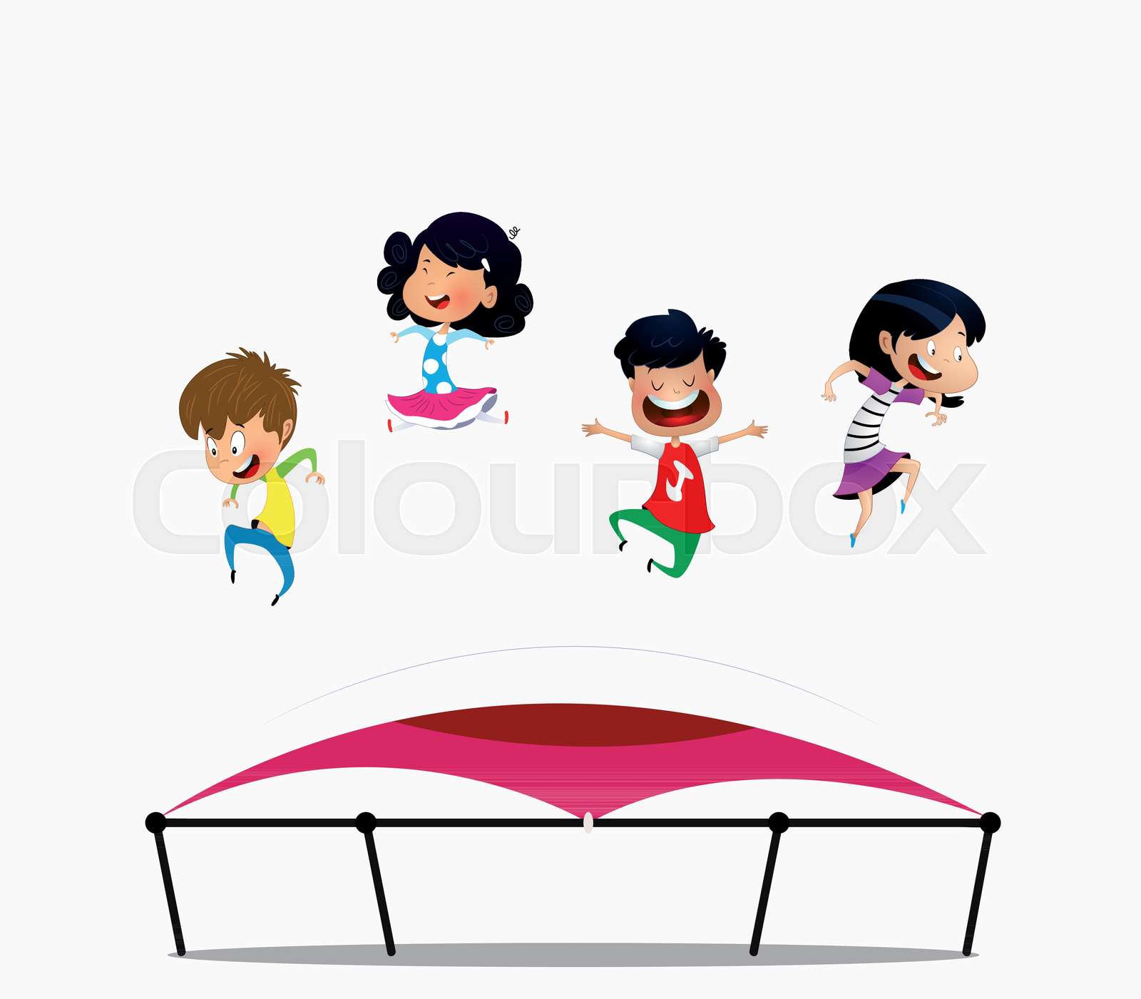 Cartoon children jumping on trampoline. | Stock vector | Colourbox