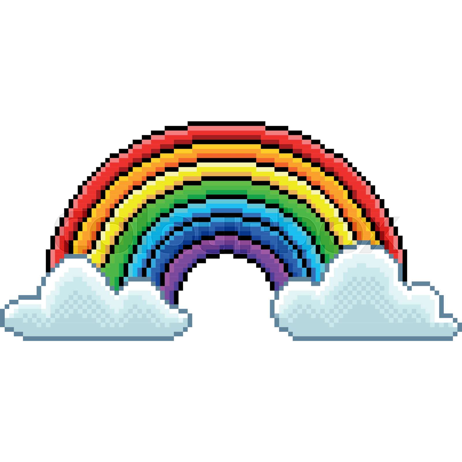 Pixel rainbow with clouds isolated vector | Stock vector | Colourbox