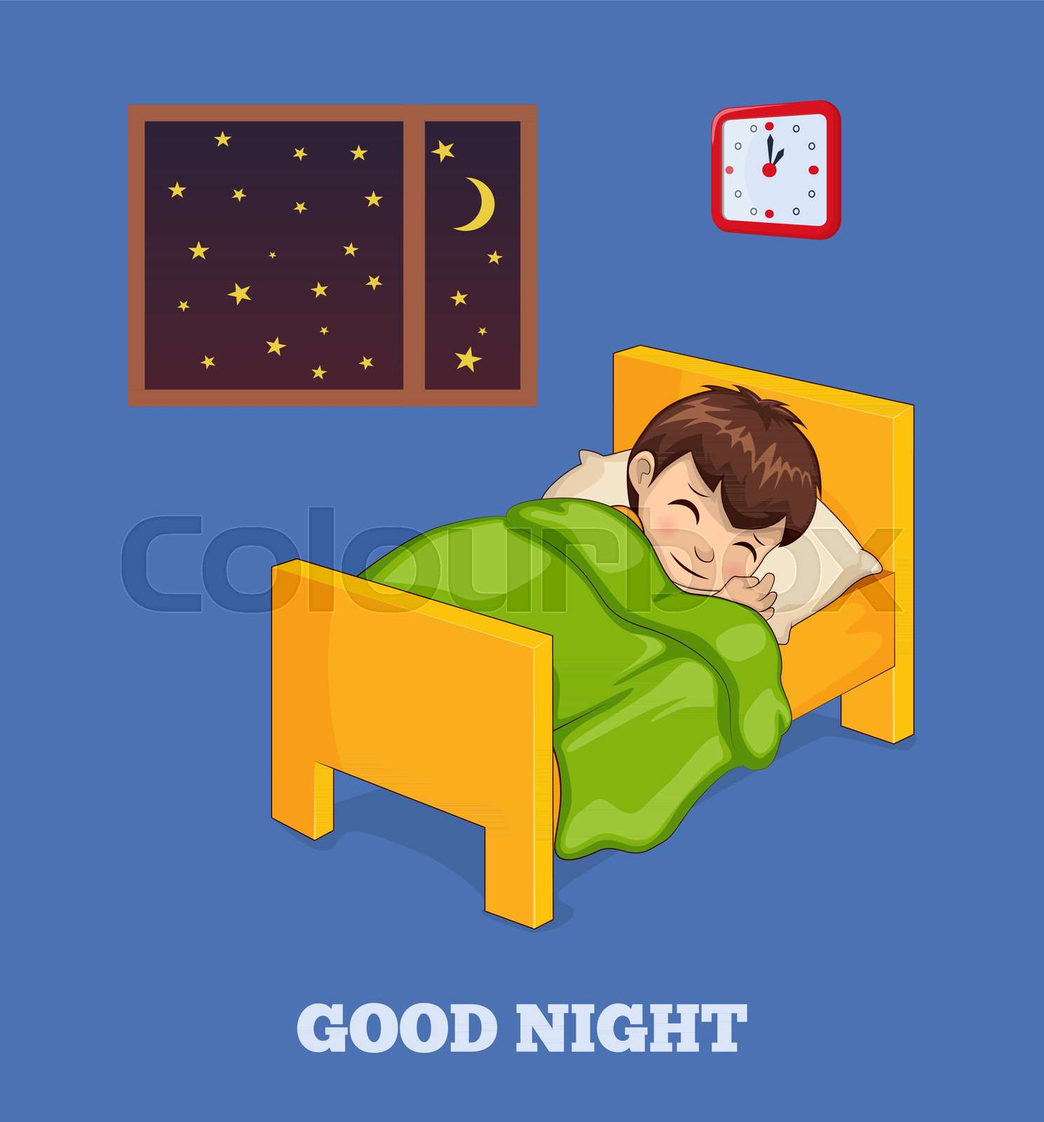 Good Night Poster wiith Boy in Bed under Blanket | Stock vector | Colourbox