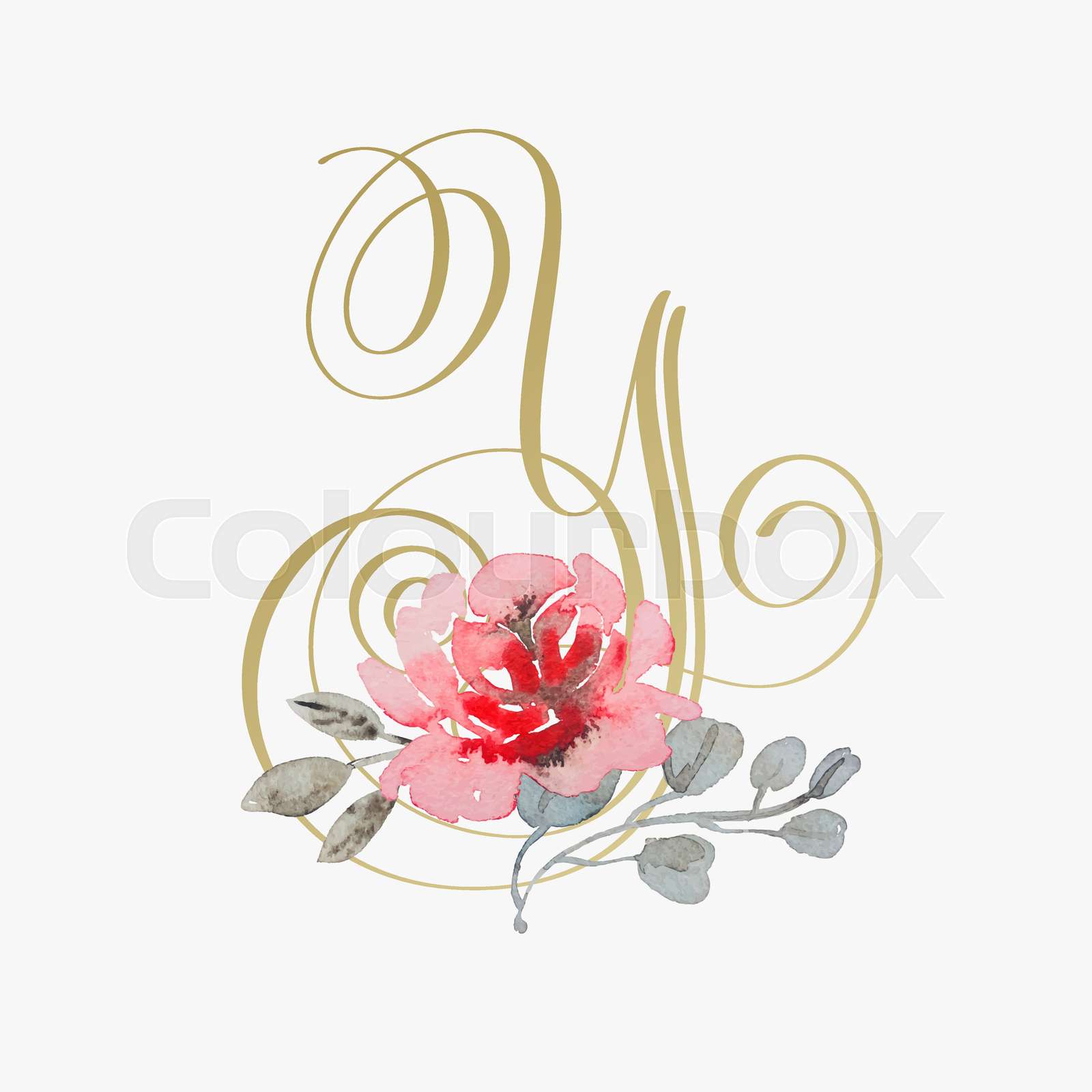 golden hand lettering font with handmade rose flower | Stock vector ...