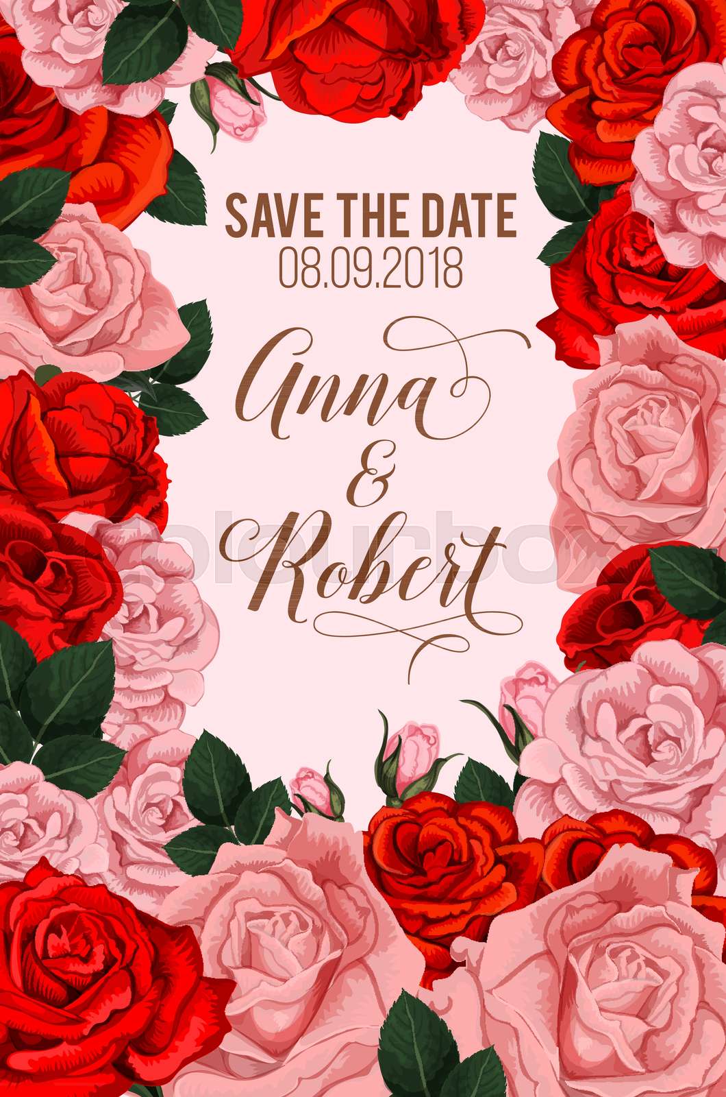 Rose flowers for Save the Date vector card | Stock vector | Colourbox