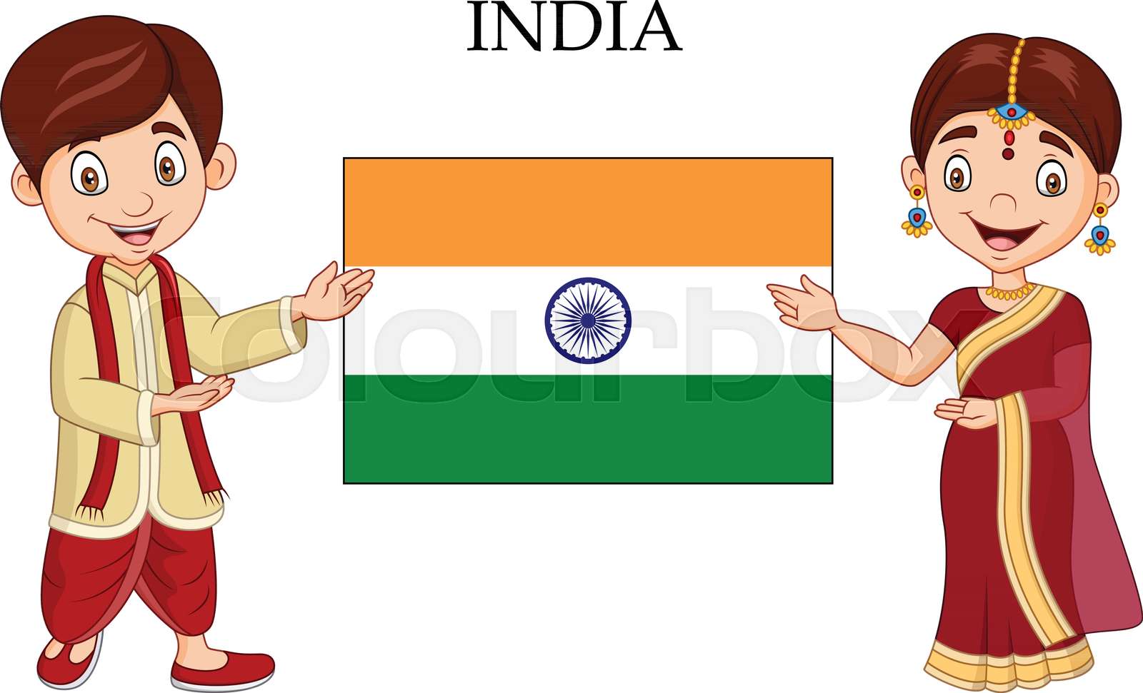 Cartoon Indian couple wearing traditional costume | Stock vector ...