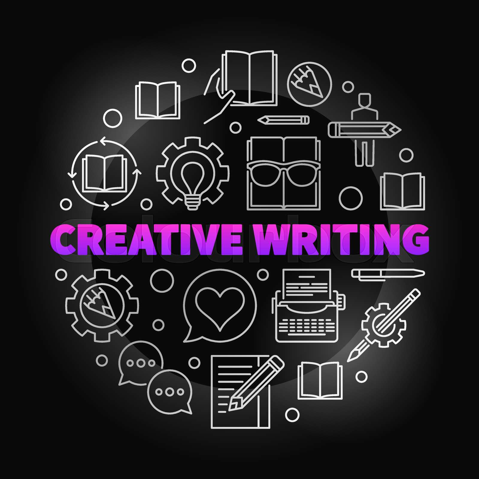 Creative writing vector colored round outline illustration | Stock ...