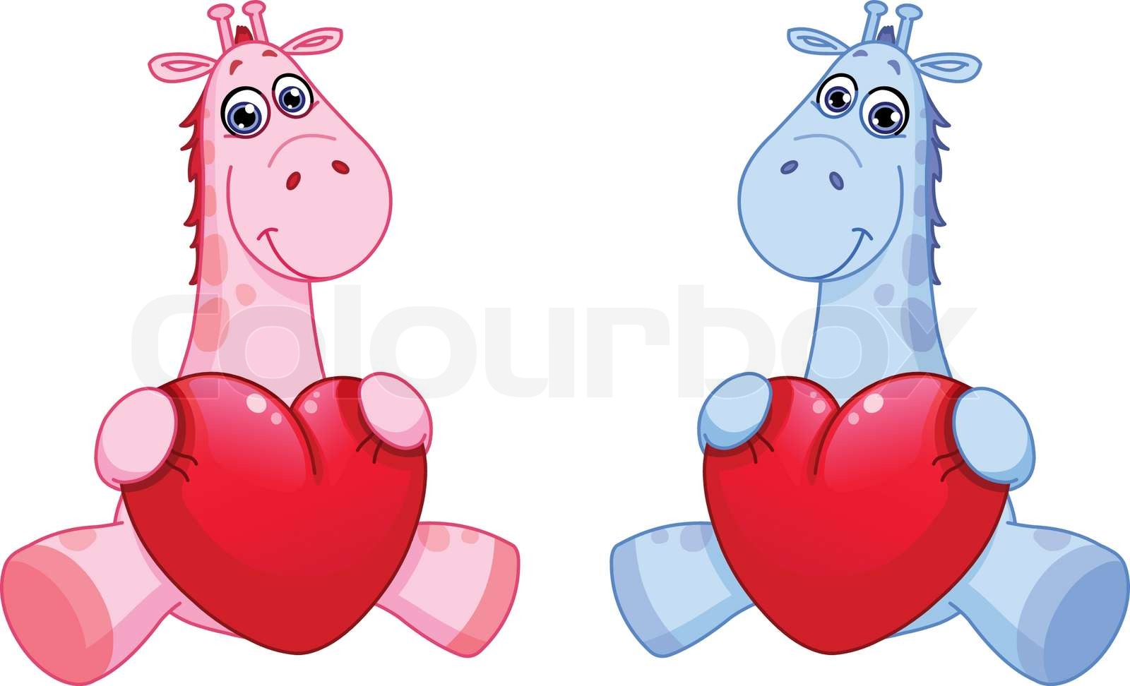 Baby giraffer holde hjerter | Stock vektor | Colourbox