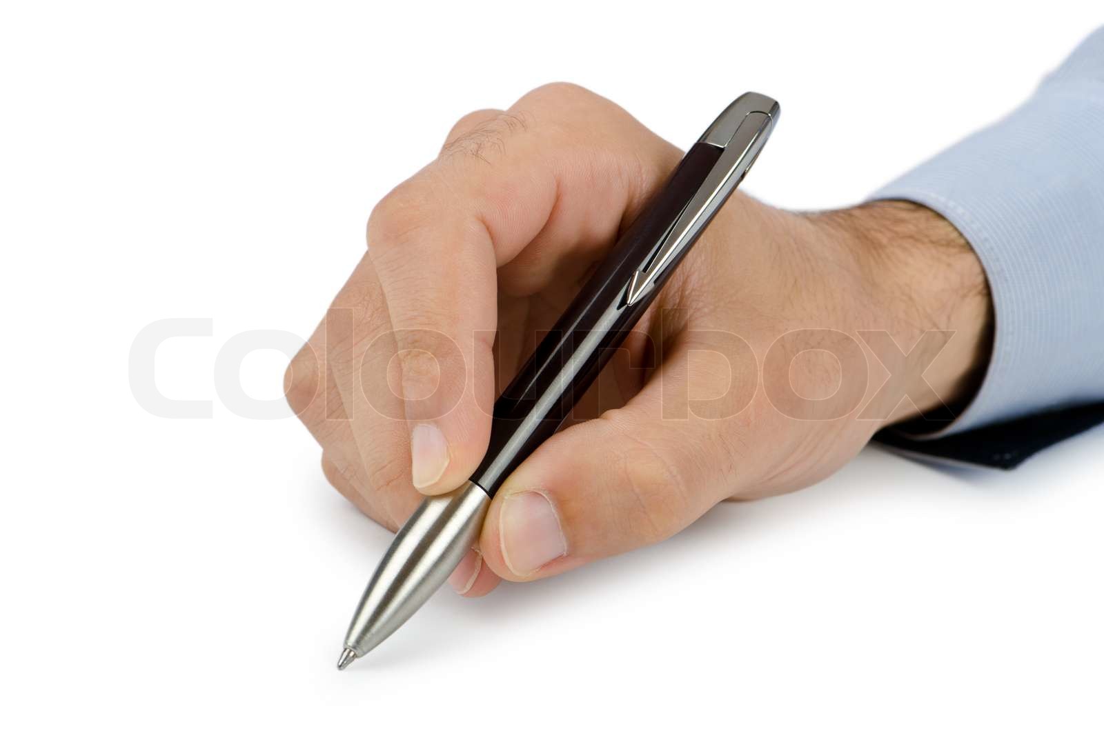 Hand mit Stift Schrift auf weißem | Stock Bild | Colourbox