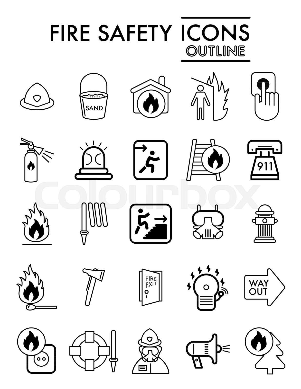 Fire safety line icon set, emergency symbols collection, vector ...