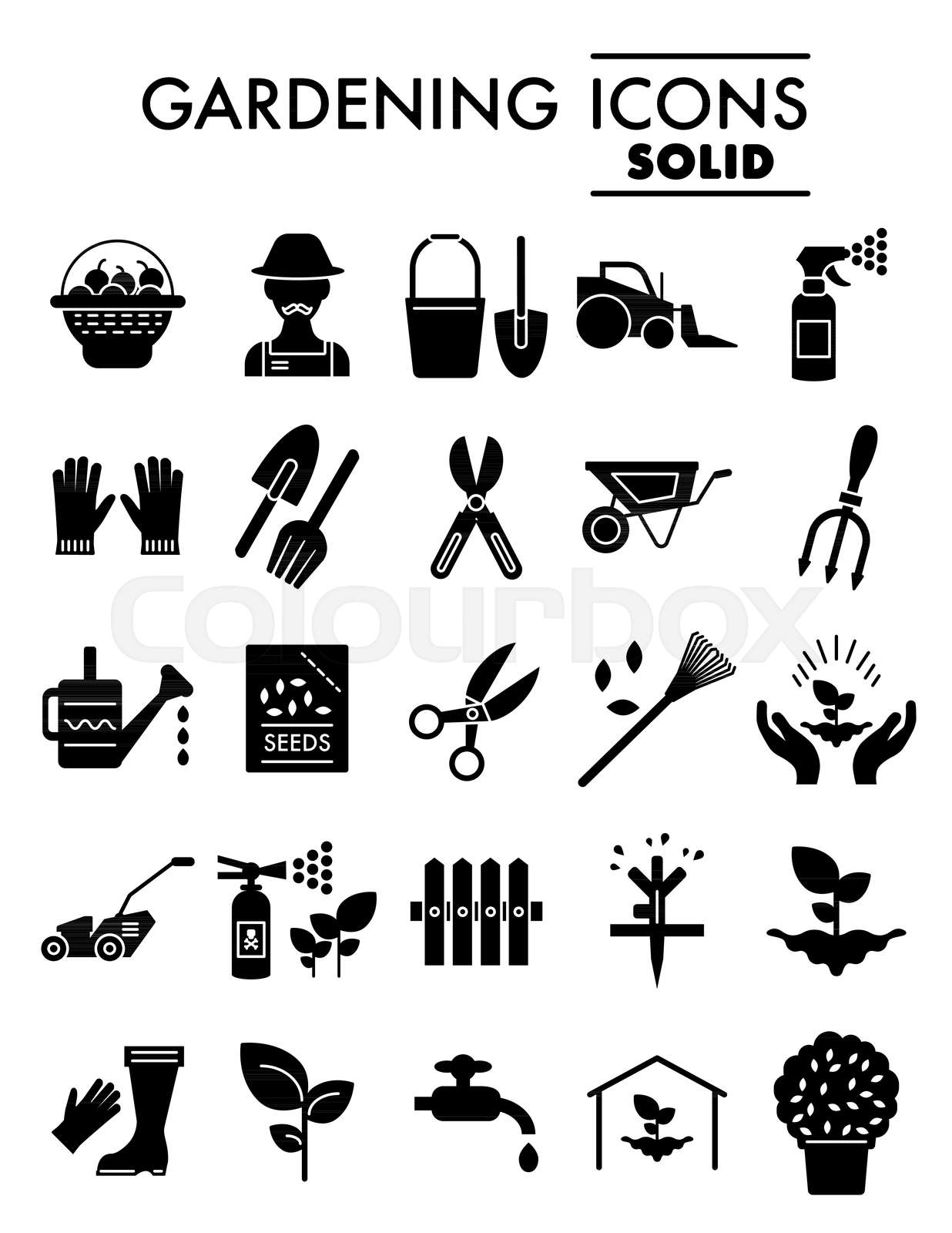 Gardening glyph icon set, farm symbols collection, vector sketches ...
