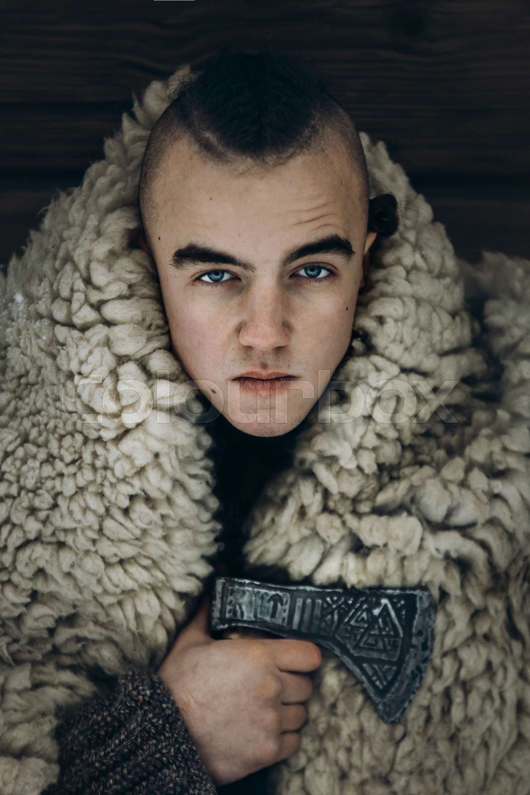 Viking portrait, strong handsome viking warrior with steel axe, angry ...