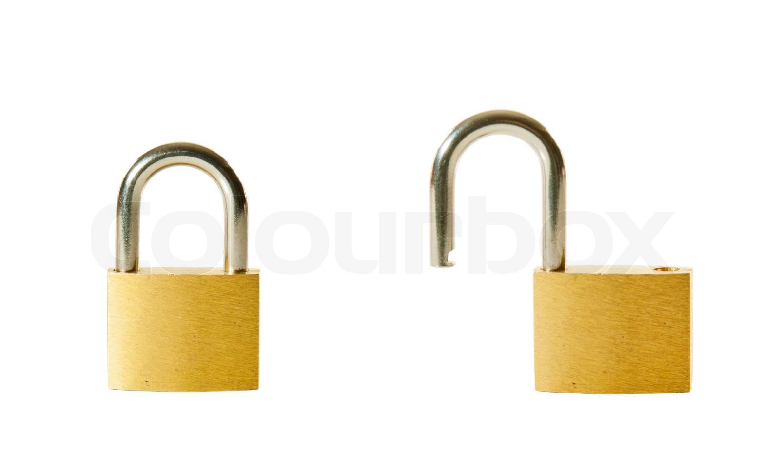 Set of two locked and unlocked locks isolated on white | Stock image ...